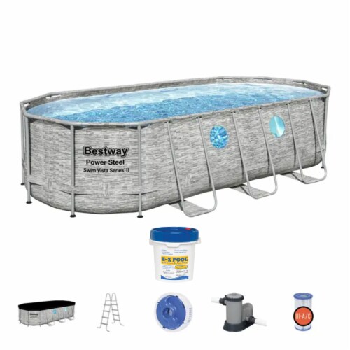Bestway Power Steel Swim Vista 18ft x 9ft x 48in Above Ground Swimming ... Bestway Power Steel Swim Vista 18ft x 9ft x 48in Above Ground Swimming ...