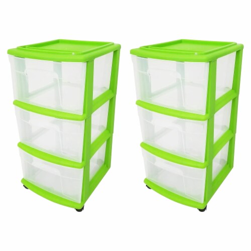Homz 3 Drawer Medium Storage Container Tower Clear Drawers Lime Frame