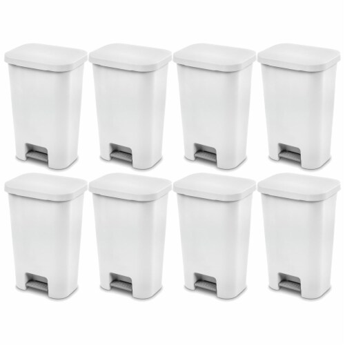 Sterilite 11.9 Gal Rectangle Step On Trash Kitchen Wastebasket White 8 Pack 8 Piece Metro Market