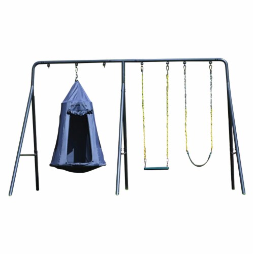 gobaplay Discovery Kids Swing Set Outdoor Frame w Tent Saucer and 2 Swings 4 Piece King Soopers