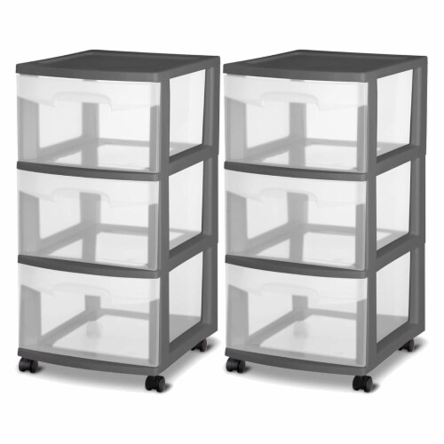 Sterilite 3 Drawer Home Organizer Storage Cart W Caster Wheels Gray 2