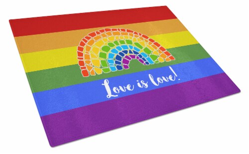 Gay Pride Love Is Love Mosaic Rainbow Glass Cutting Board Large