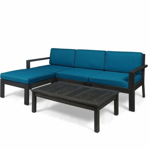 Santa Ana 3 Seater Acacia Wood Sofa Sectional with Cushion Dark Gray Dark Teal 1 Pick n Save