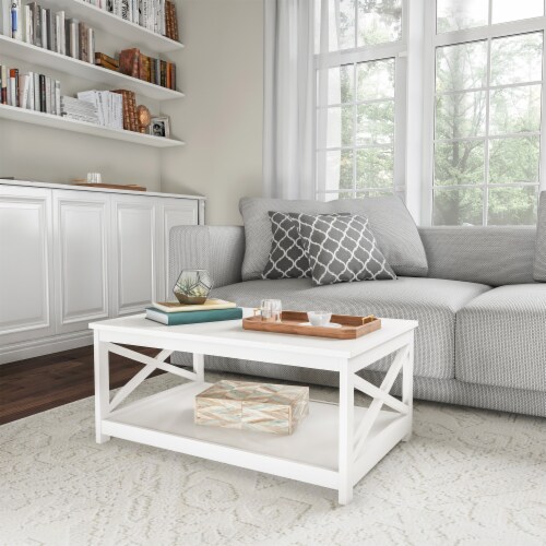 Lavish Home White Wood Coffee Table 2 Tier Low Profile X Leg Modern Living Room Furniture 1 unit Mariano s