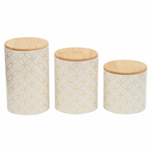 Home Basics Vescia 3 Piece Ceramic Canister Set With Bamboo Top White