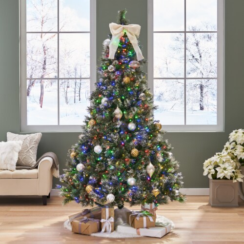 7 foot Cashmere Pine and Mixed Needles Pre Lit LED Hinged Artificial Christmas Tree with Snow 7 ft Metro Market