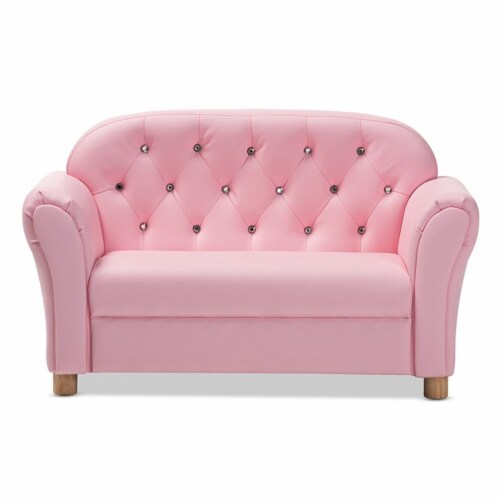 Pink leather loveseat store