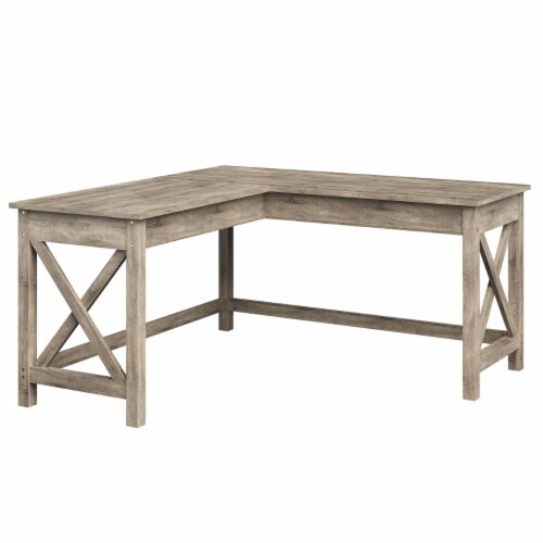 L shaped desk gray wood store