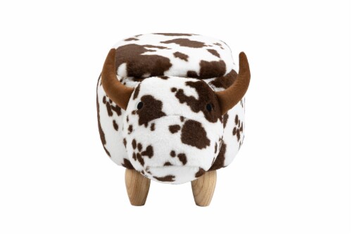 Brown and White Cow Storage Ottoman 24.8 13.8 14.5 Pick n Save