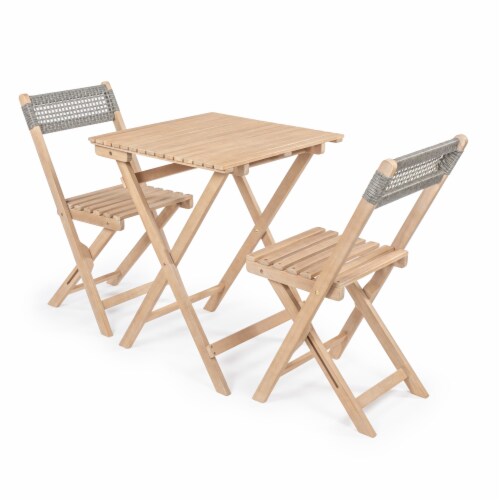 Sitges Modern Mid Century 3 Piece Roped Acacia Wood Outdoor Folding Bistro Set 16.54x 20.08x 32.28 Smith s Food and Drug
