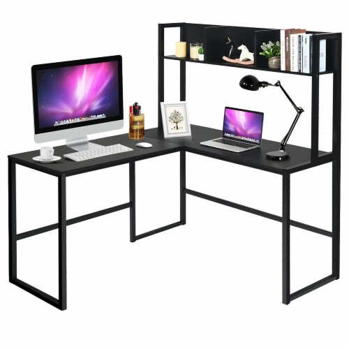 Costway 55 L Shaped Desk Corner Computer Desk w Hutch Black 55 Mariano s