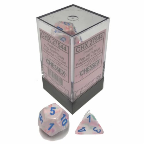 Chessex Manufacturing Chx27544 Festive Pop Art And Blue Dice Set Of 7