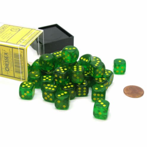 Chessex Manufacturing Chx27965 12 Mm D6 Cube Borealis Maple Green And Yellow Dice 36 Piece 1