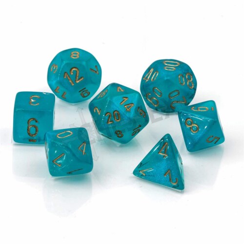 Chessex 7 Set Polyhedral Dice Borealis Teal Gold Luminary Chx27585 1