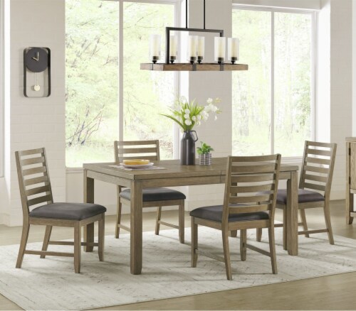 Saunders 5PC Extendable Dining Table Set | 4 Slat Back Chairs | Brown ... Saunders 5PC Extendable Dining Table Set | 4 Slat Back Chairs | Brown ...