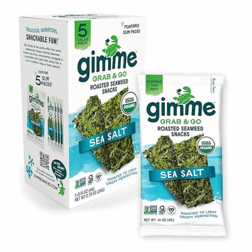 Gimme Seaweed Grab And Go Sea Salt Organic Roasted Seaweed Sheets