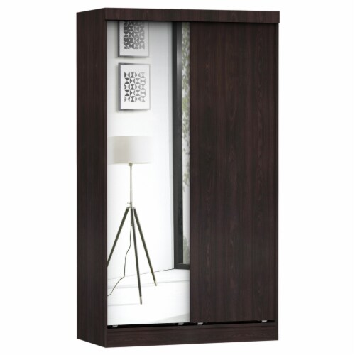 Better Home Products Mirror Wood Double Sliding Door Wardrobe in Tobacco 1 Food 4 Less