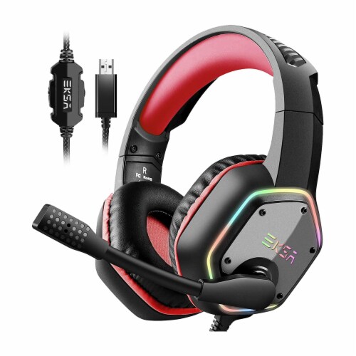 EKSA RGB Plug In USB Gaming Headset for PC PS4 and PS5 with Microphone Red 1 Piece Harris Teeter