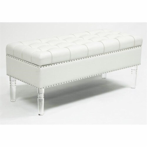 White leather tufted bench store
