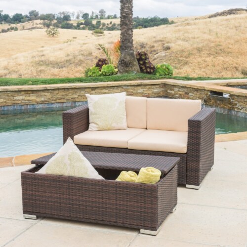 Westlake Outdoor Brown PE Wicker Loveseat Ottoman Set 1 unit Harris Teeter