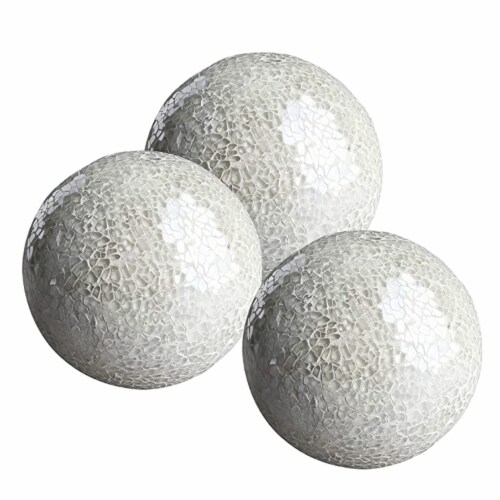 Whole Housewares 3 White Glass Mosaic Orbs 4 Diameter Table Centerpiece 105 H 09 L 35