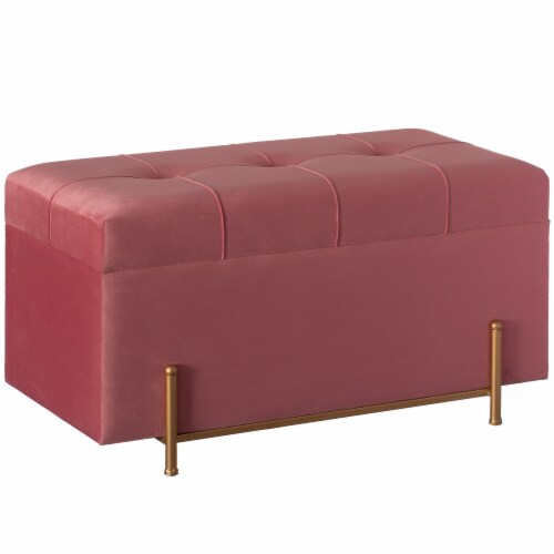 Large Rectangle Velvet Storage Ottoman Stool Box with Gold Legs Pink Pink Harris Teeter
