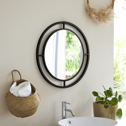 Uniquewise Decorative 19.75 inch Black Metal Wall Mounted Modern Mirror Black Round Mariano s