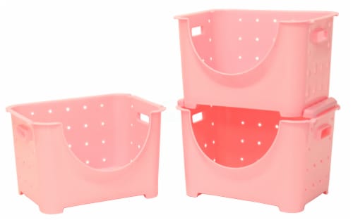 Stackable Plastic Storage Container Set Of 3 Pink 1 Unit Kroger