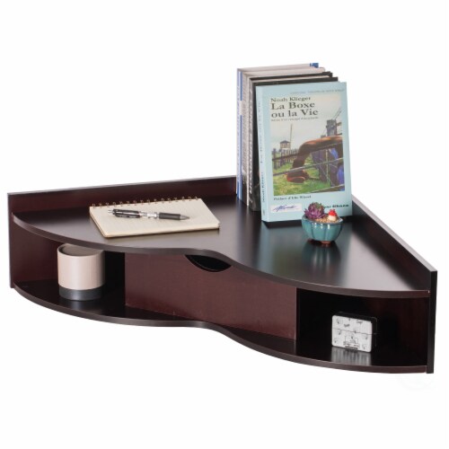 Brown Corner Desk Heart Shaped Wall Mounted Office Table with Drawer and Two Shelves Brown Fry s Food Stores
