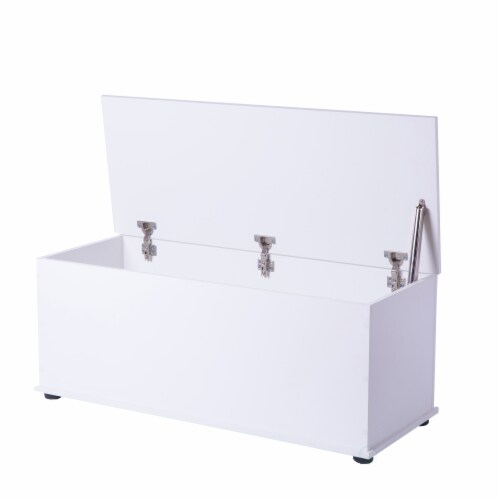 Large Storage Toy Box with Soft Closure Lid Wooden Organizing Furniture Storage Chest White White QFC