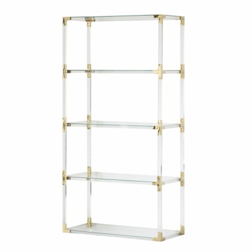Acrylic Gold Metal Modern 4 Shelf Etagere Bookcase with Glass Shelves One Size QFC