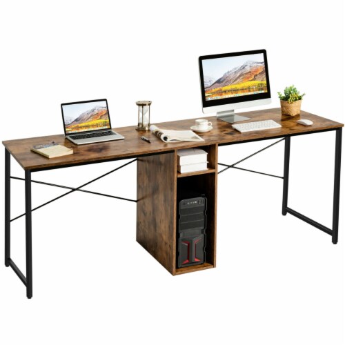 2 Person Computer Desk Double Workstation Office Desk w Storage Rustic Brown 1 unit Gerbes Super Markets
