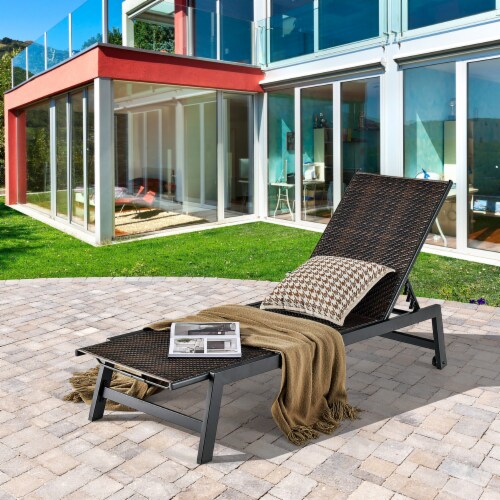 Patio PE Rattan Chaise Lounge Outdoor Recliner w/ 5-Level Backrest ... Patio PE Rattan Chaise Lounge Outdoor Recliner w/ 5-Level Backrest ...