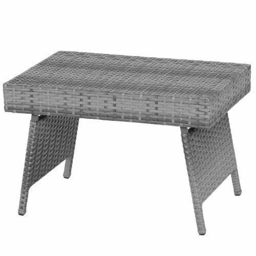 Folding Rattan Wicker Coffee Side Table Patio Garden Poolside Yard Outdoor Mix Gray 1 unit Foods Co