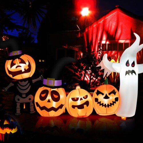 Costway 7 5 Ft Long Halloween Inflatable Decor Spooky Ghost And Pumpkin