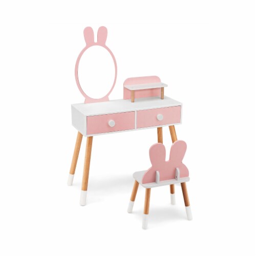 Slickblue Kids Vanity Table and Chair Set with Drawer Shelf and Rabbit Mirror Pink 1 Unit Baker s