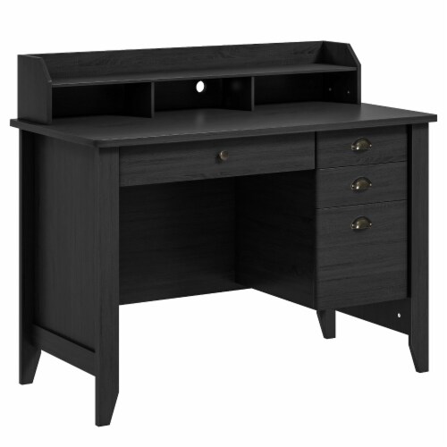 Black desk with drawers and hutch store