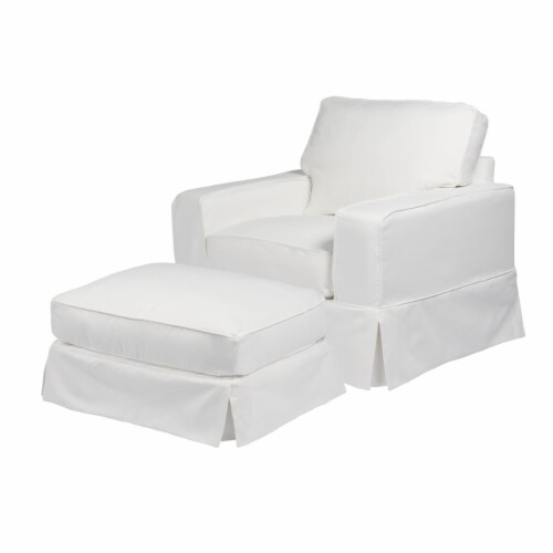 White slipcovered chair and ottoman store