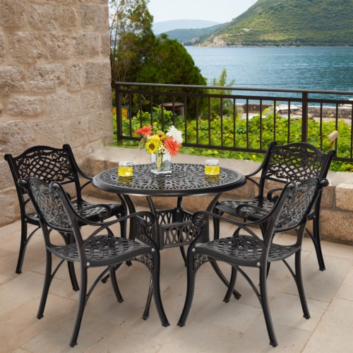 Gymax 5PCS Cast Aluminum Patio Bistro Set Outdoor Dining Table & Chair ... Gymax 5PCS Cast Aluminum Patio Bistro Set Outdoor Dining Table & Chair ...