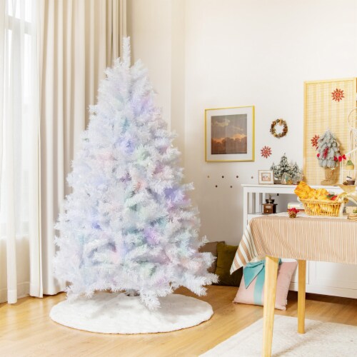 6/7/8 FT White Artificial Christmas Tree Hinged Unlit Iridescent Xmas ... 6/7/8 FT White Artificial Christmas Tree Hinged Unlit Iridescent Xmas ...
