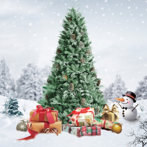6/7/8 Ft Snow Flocked Christmas Tree Artificial Unlit Hinged Tree w ... 6/7/8 Ft Snow Flocked Christmas Tree Artificial Unlit Hinged Tree w ...