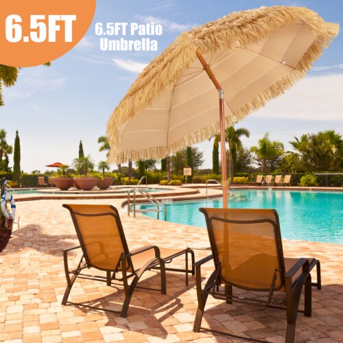 Gymax 6 5ft Thatch Tiki Beach Umbrella Outdoor Patio Umbrella W
