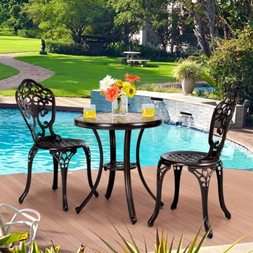 Gymax 3PCS Cast Aluminum Patio Bistro Set Outdoor Table & Chairs ... Gymax 3PCS Cast Aluminum Patio Bistro Set Outdoor Table & Chairs ...