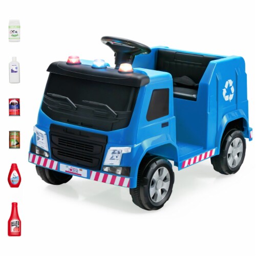 Gymax 12v Recycling Garbage Truck Electric Ride On Toy Remote Wrecycling Accessories Blue 1