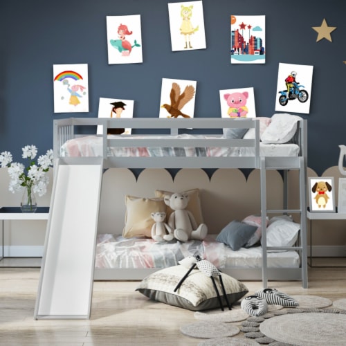 Twin over twin low bunk bed with slide store