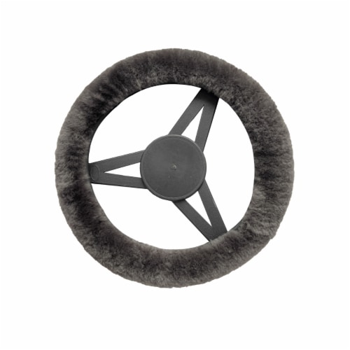 Natural Sheepskin Steering Wheel Cover 14 16 Inch Universal Fit New Zealand Wool Carbon Grey 1 unit King Soopers