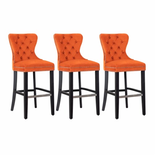 WestinTrends 29 Tufted Velvet Bar Stool Set of 3 Black Orange 1 Set City Market