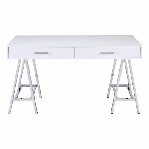 Roseberry Kids 2 Drawer Wood Metal Home Office Desk in White Chrome 1 Harris Teeter