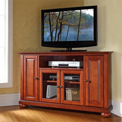 Pemberly Row Traditional Solid Wood Corner TV Stand for TVs up to 48 in Cherry 1 Pay Less Super Markets