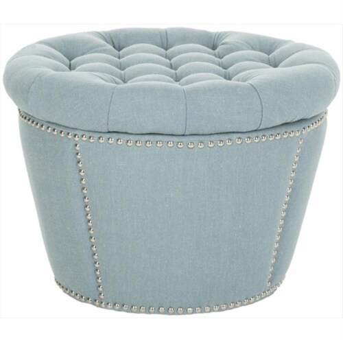 Blue tufted storage ottoman store